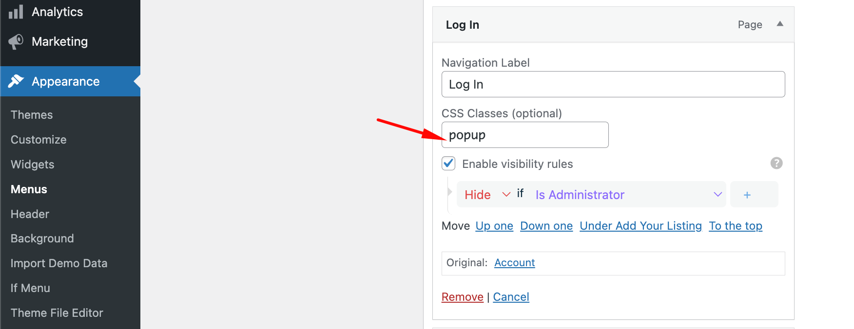 How To Disableenable Popup Functionality On The Sign Uplogin Links In 1112