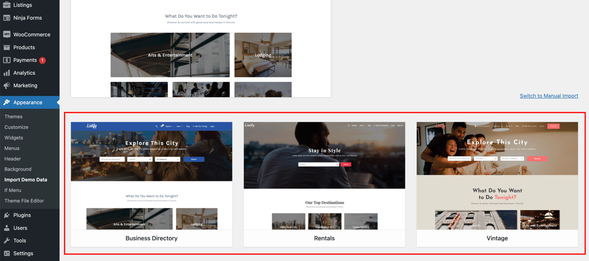 How to Use the "One-Click Demo Import" Plugin for Listify Skin Demos - Astoundify Knowledge Base